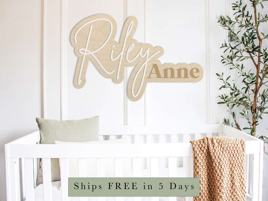 Large Wood Name Sign, Above Crib Decor, Baby Wooden Sign, Layered ...