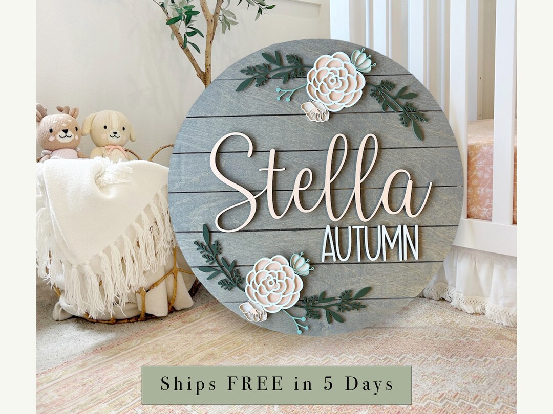 Custom Flower Nursery Sign, Personalized Gift, Nursery Name Sign ...