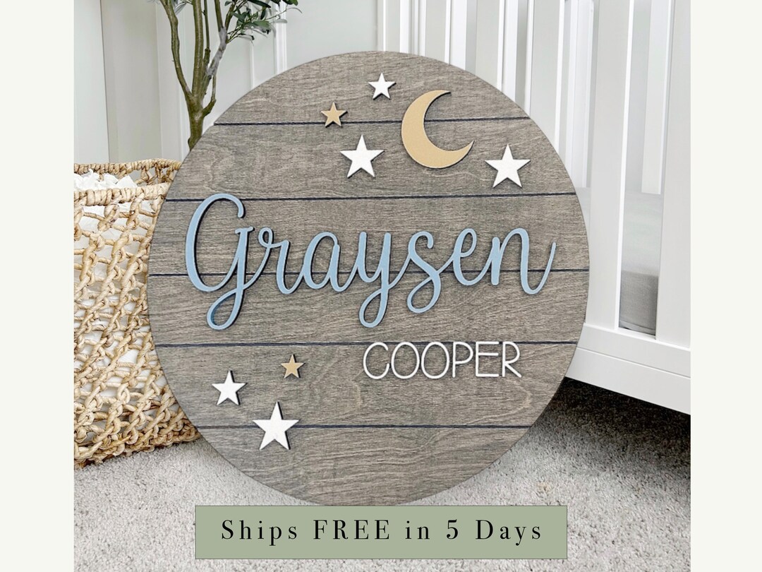 Moon and Stars Nursery Sign | Custom Baby Name Sign | Nursery 3D Sign ...
