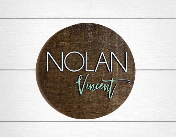 Round Nursery Name Sign Baby Boy Sign Round Wood Name Sign | Etsy