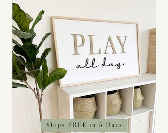 Play All Day Sign, Playroom Sign, Framed Playroom Sign, Kids Sign ...