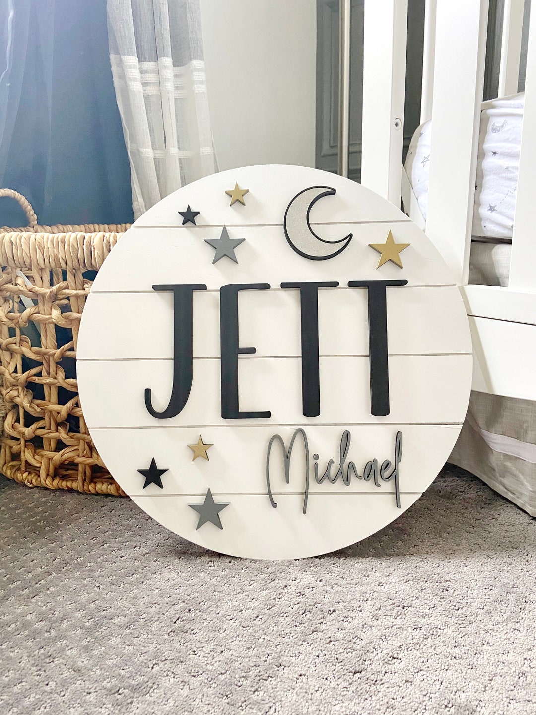 Moon and Stars Nursery Sign Custom Baby Name Sign Nursery - Etsy
