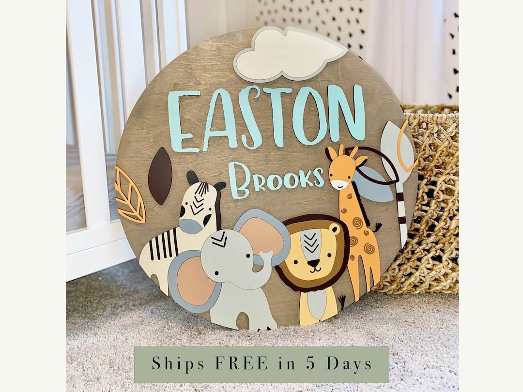 Safari Animal Name Sign, Shiplap Name Sign, Custom Baby Shower Gift ...