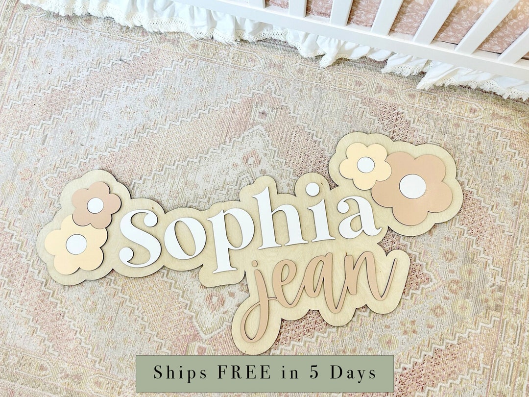 Custom Daisy Flower Layered Name Sign, Boho Floral Baby Nursery Name ...