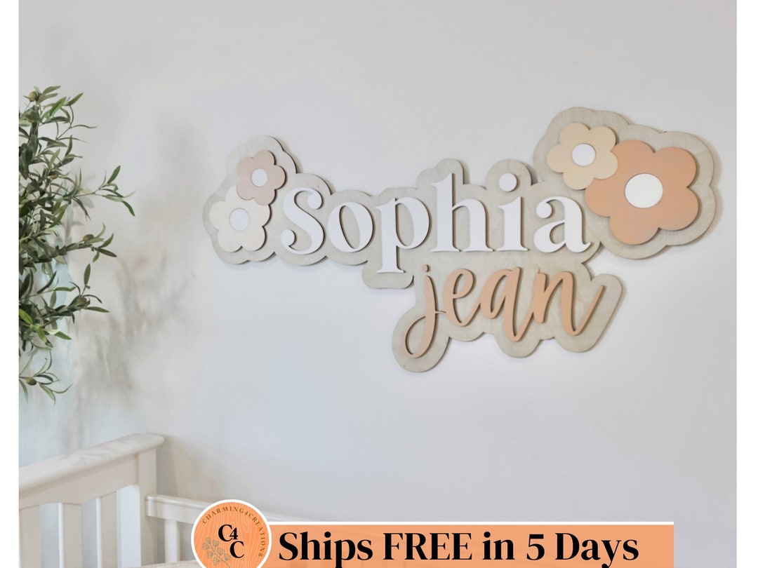 Custom Daisy Flower Layered Name Sign Boho Floral Baby - Etsy