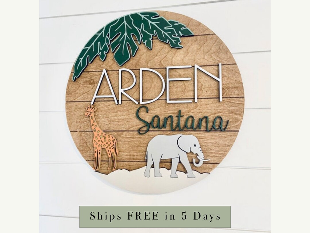 Safari Nursery Name Sign, Shiplap Name Sign, Custom Baby Shower Gift ...