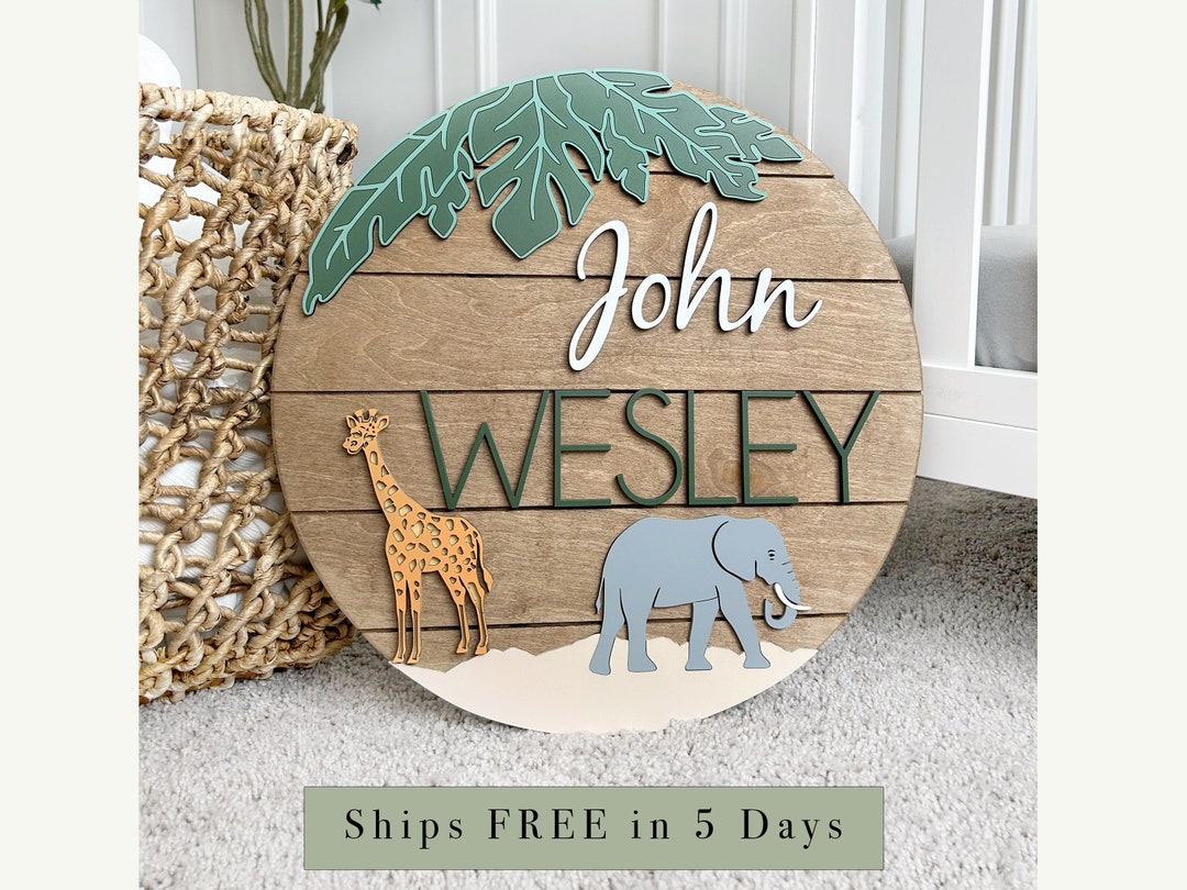 Safari Nursery Name Sign, Shiplap Name Sign, Custom Baby Shower Gift ...