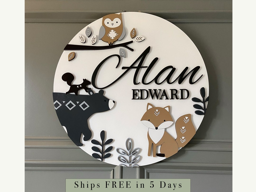 Woodland Nursery Name Sign, Shiplap Name Sign, Custom Baby Shower Gift ...