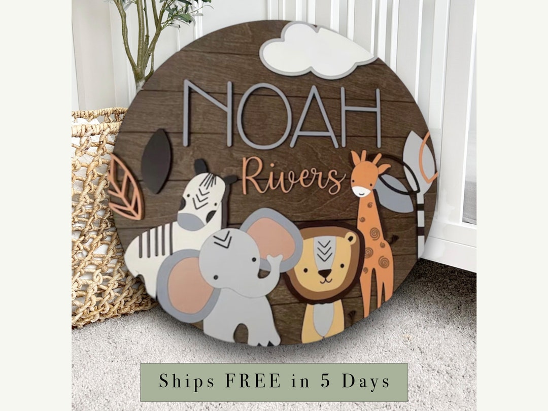 Safari Animal Name Sign, Shiplap Name Sign, Custom Baby Shower Gift ...