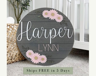 Personalized Floral Nursery Sign, 24x36 Nursery Name Sign, 3D Name Sign ...