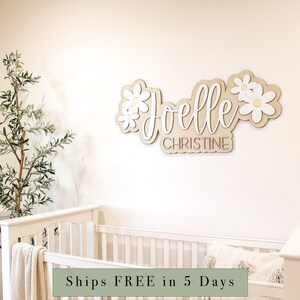 Custom Flower Name Sign, Above Crib Decor, Baby Wooden Sign, Layered ...