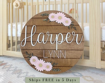 Personalized Floral Nursery Sign, 24x36 Nursery Name Sign, 3D Name Sign ...