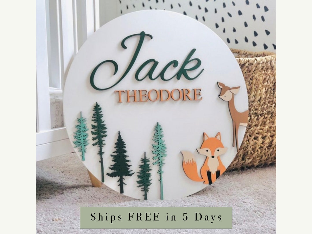 Woodland Nursery Name Sign, Shiplap Name Sign, Custom Baby Shower Gift ...