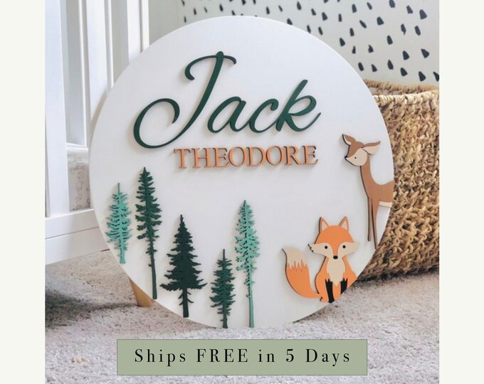 Woodland Nursery Name Sign, Shiplap Name Sign, Custom Baby Shower Gift ...