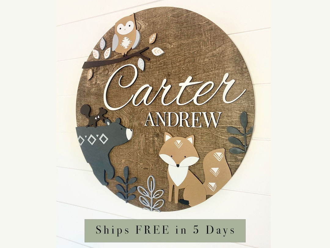 Woodland Nursery Name Sign, Shiplap Name Sign, Custom Baby Shower Gift ...