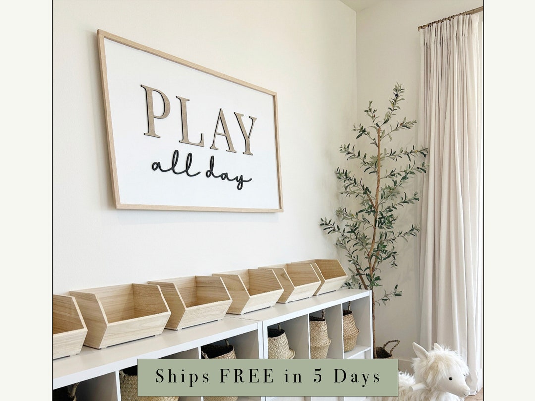 Play All Day Sign, Playroom Sign, Framed Playroom Sign, Kids Sign ...