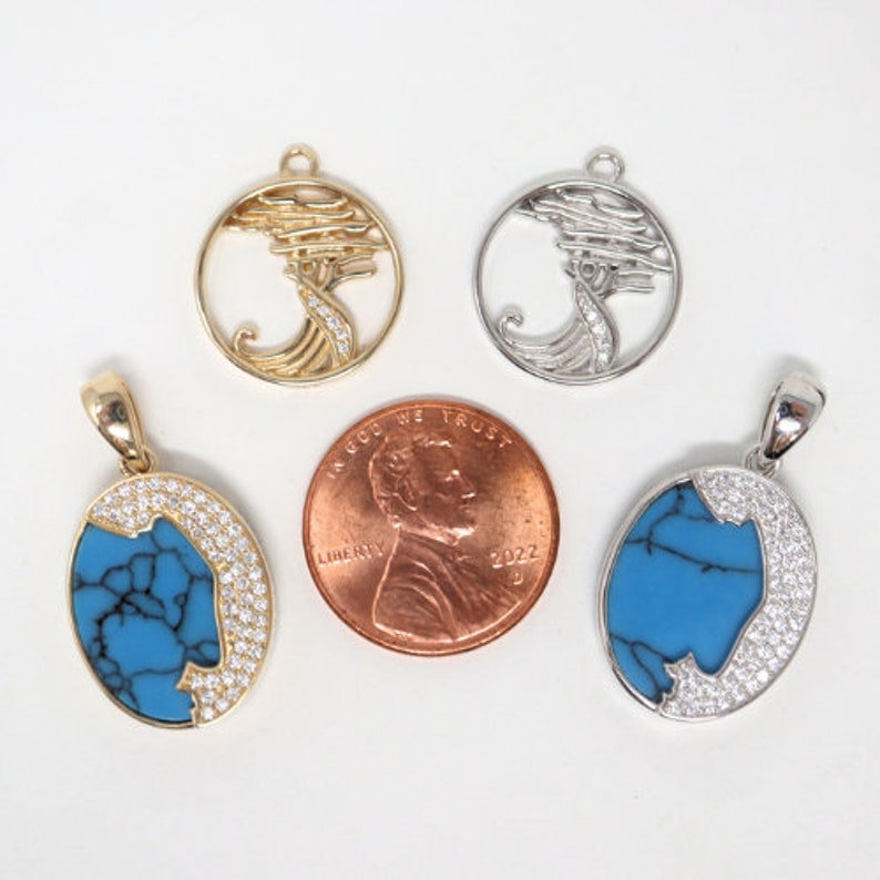 Lone Cypress Pebble Beach Cutout Tree Wave Charm Pendant in Solid 14K ...