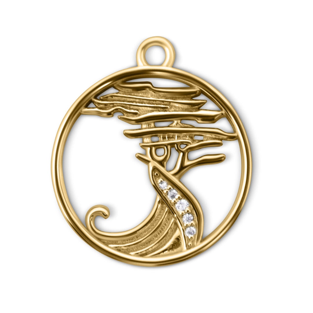 Lone Cypress Pebble Beach Cutout Tree Wave Charm Pendant in Solid 14K ...