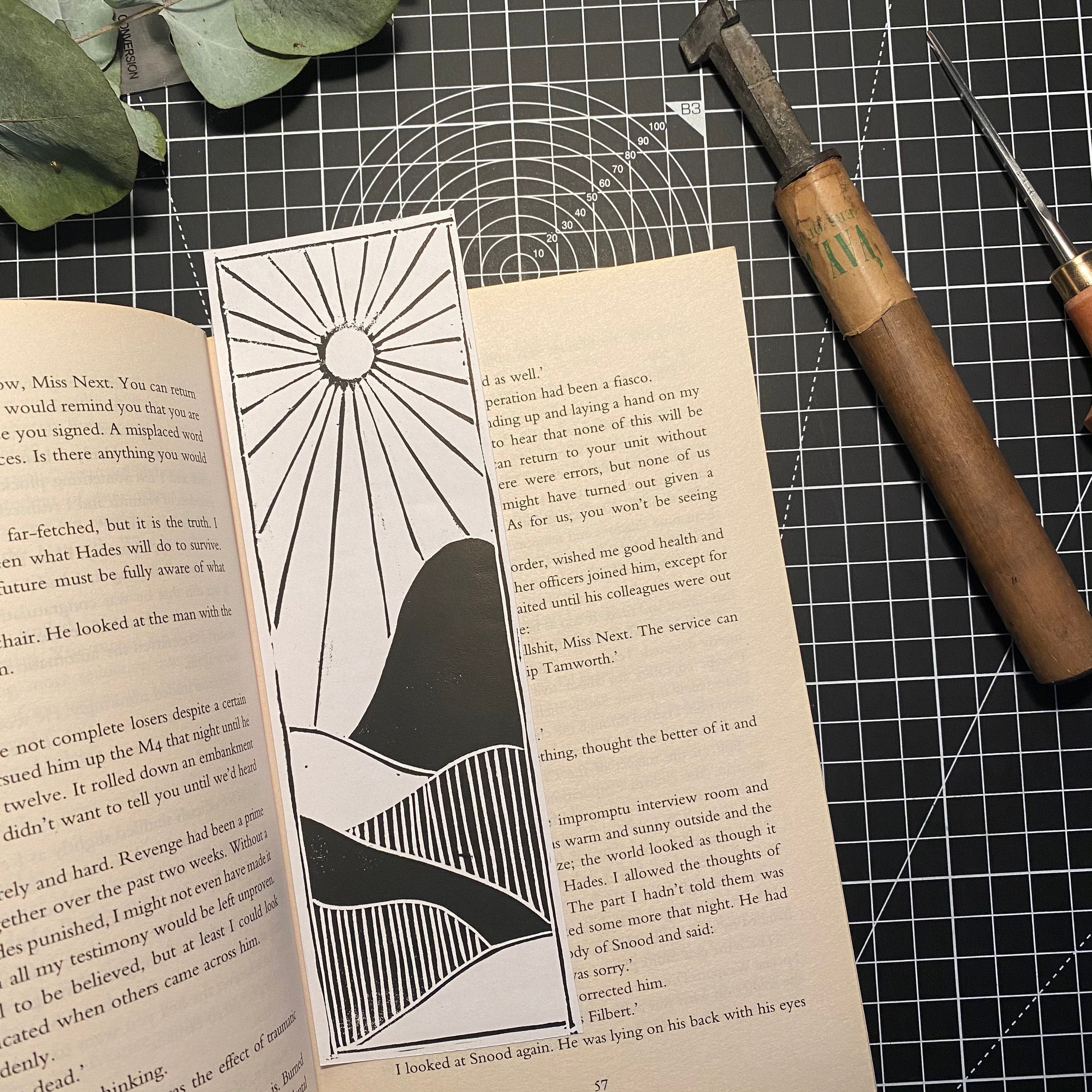 Sun and Hills Landscape Lino Print Bookmark - Etsy