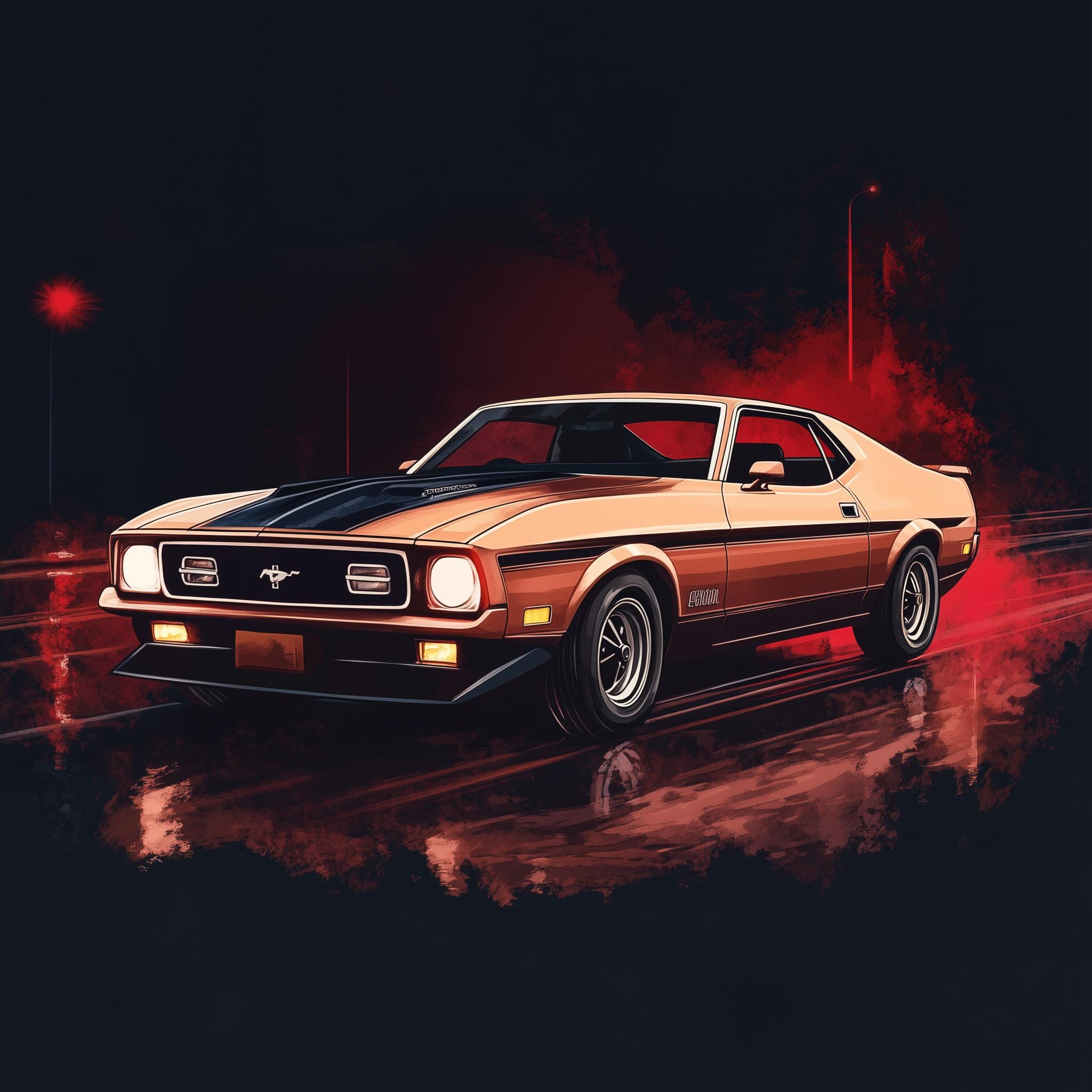 Red Ford Mustang 1971 1972 Wall Poster Artwork Printable Digital ...