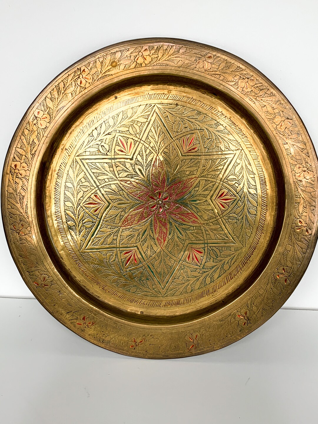 Vintage Engraved Brass Tray , Indian Handmade Tray - Etsy