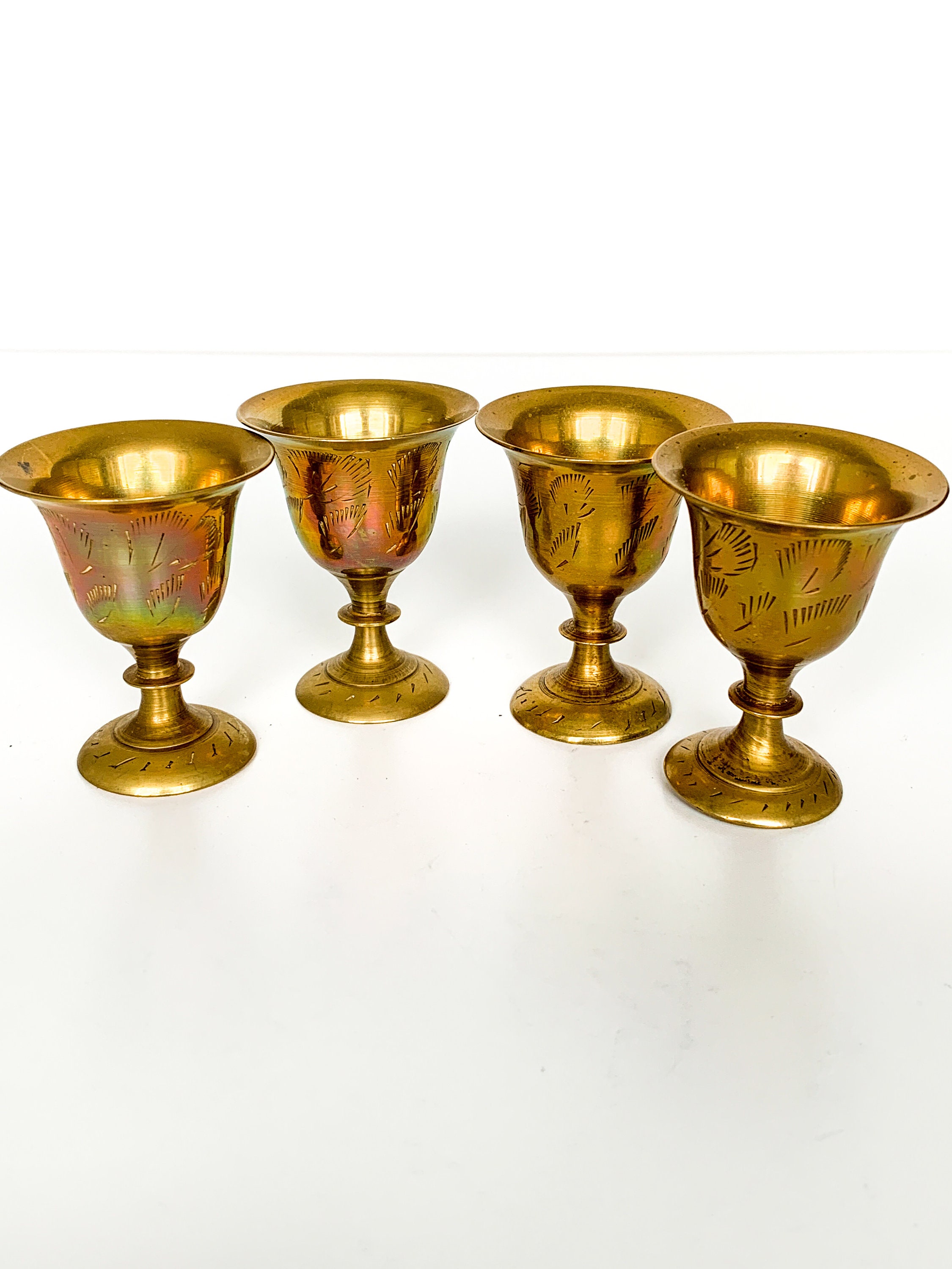 Vintage Engraved Brass Mini Goblet Set , Collectible Engraved Handmade ...