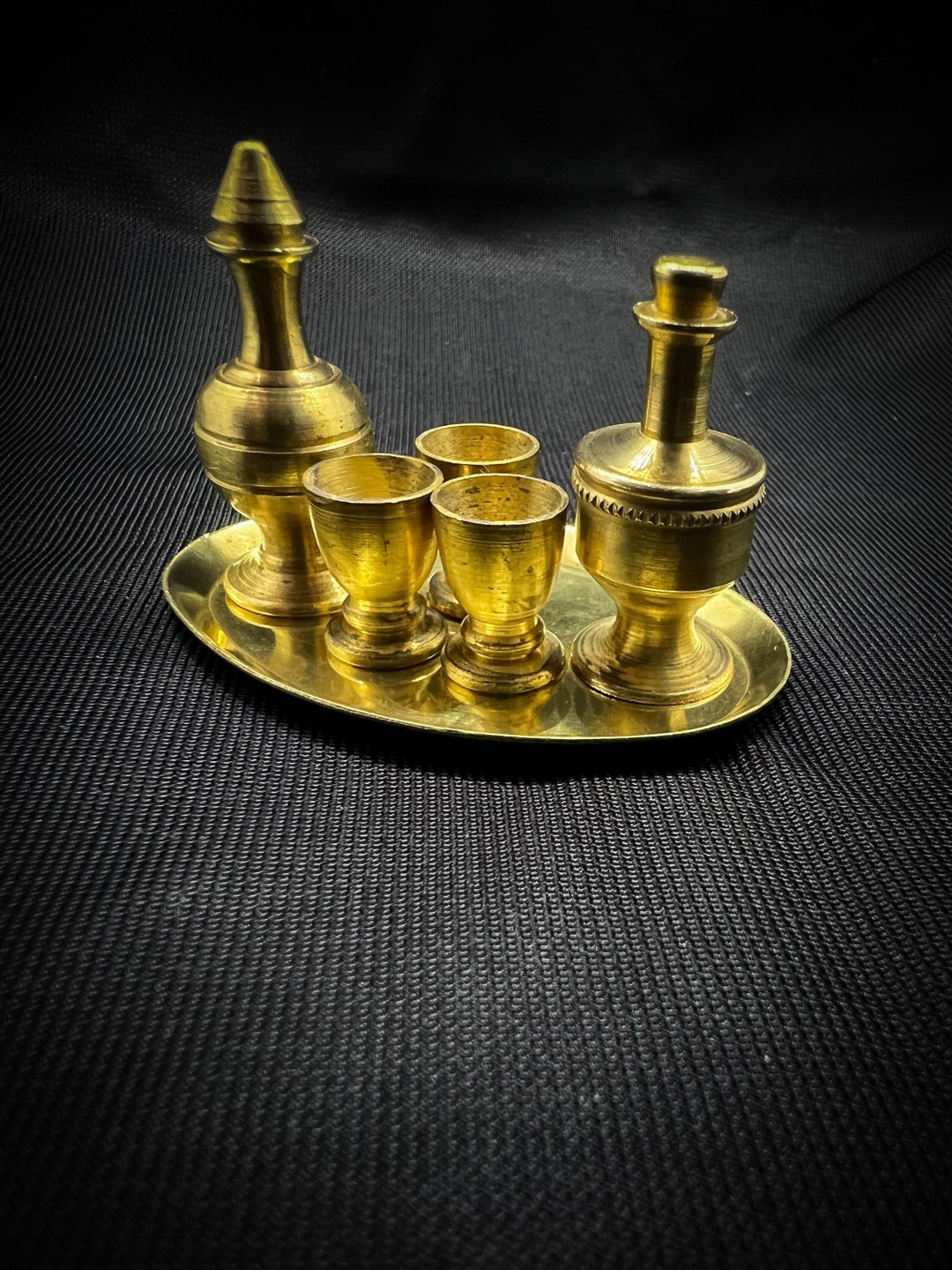Vintage Miniature Brass Bottles-decanter Tray and Glasses or Goblets ...