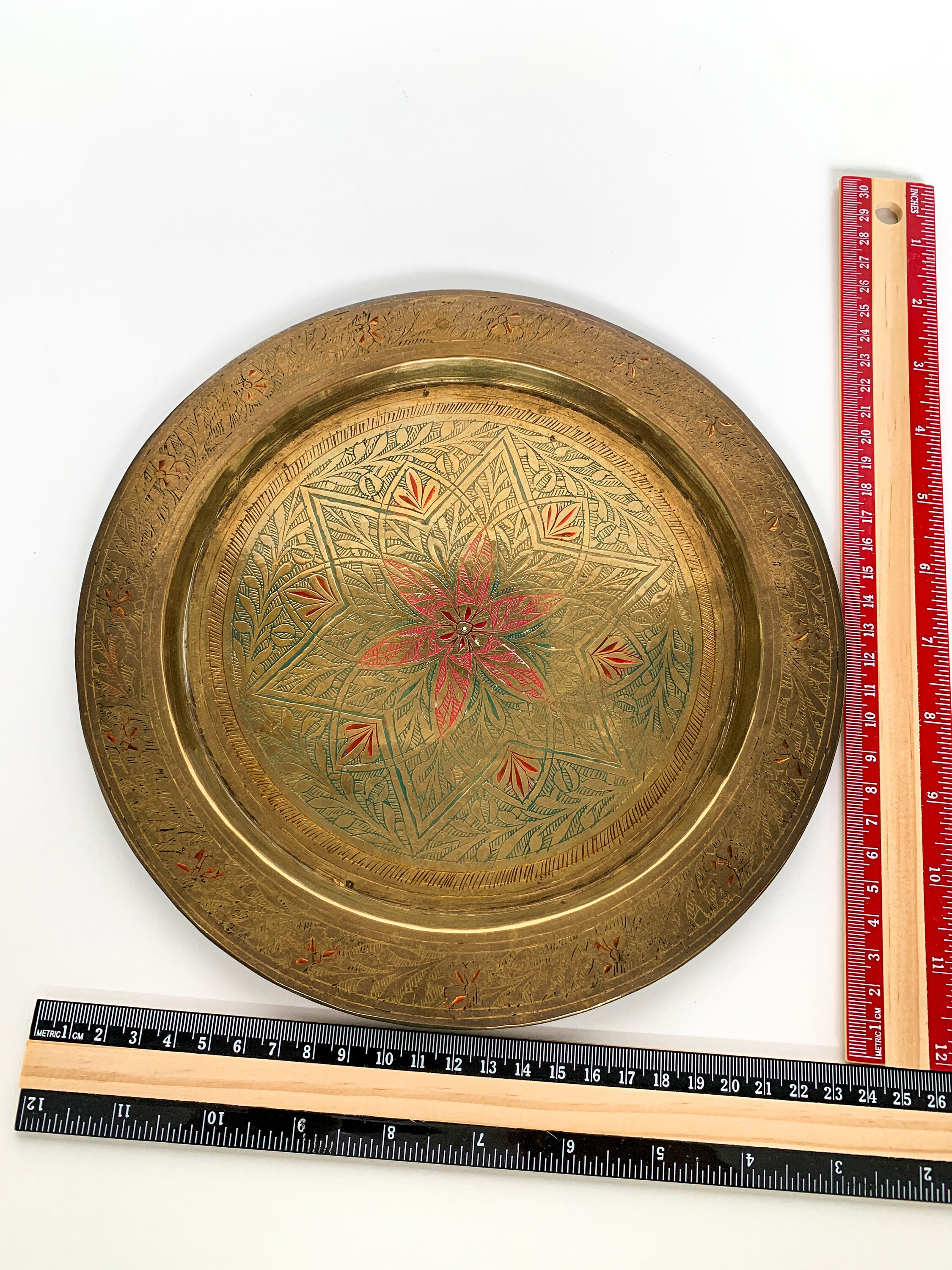 Vintage Engraved Brass Tray , Indian Handmade Tray - Etsy