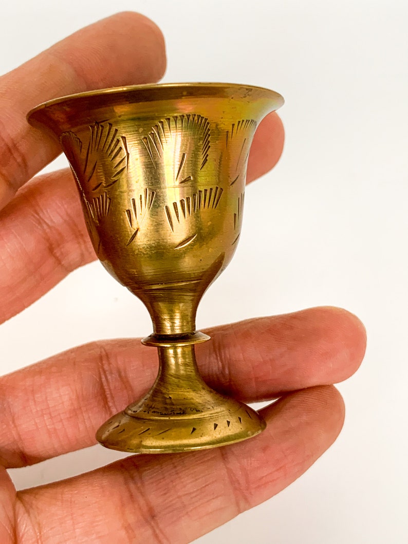 Vintage Engraved Brass Mini Goblet Set , Collectible Engraved Handmade ...