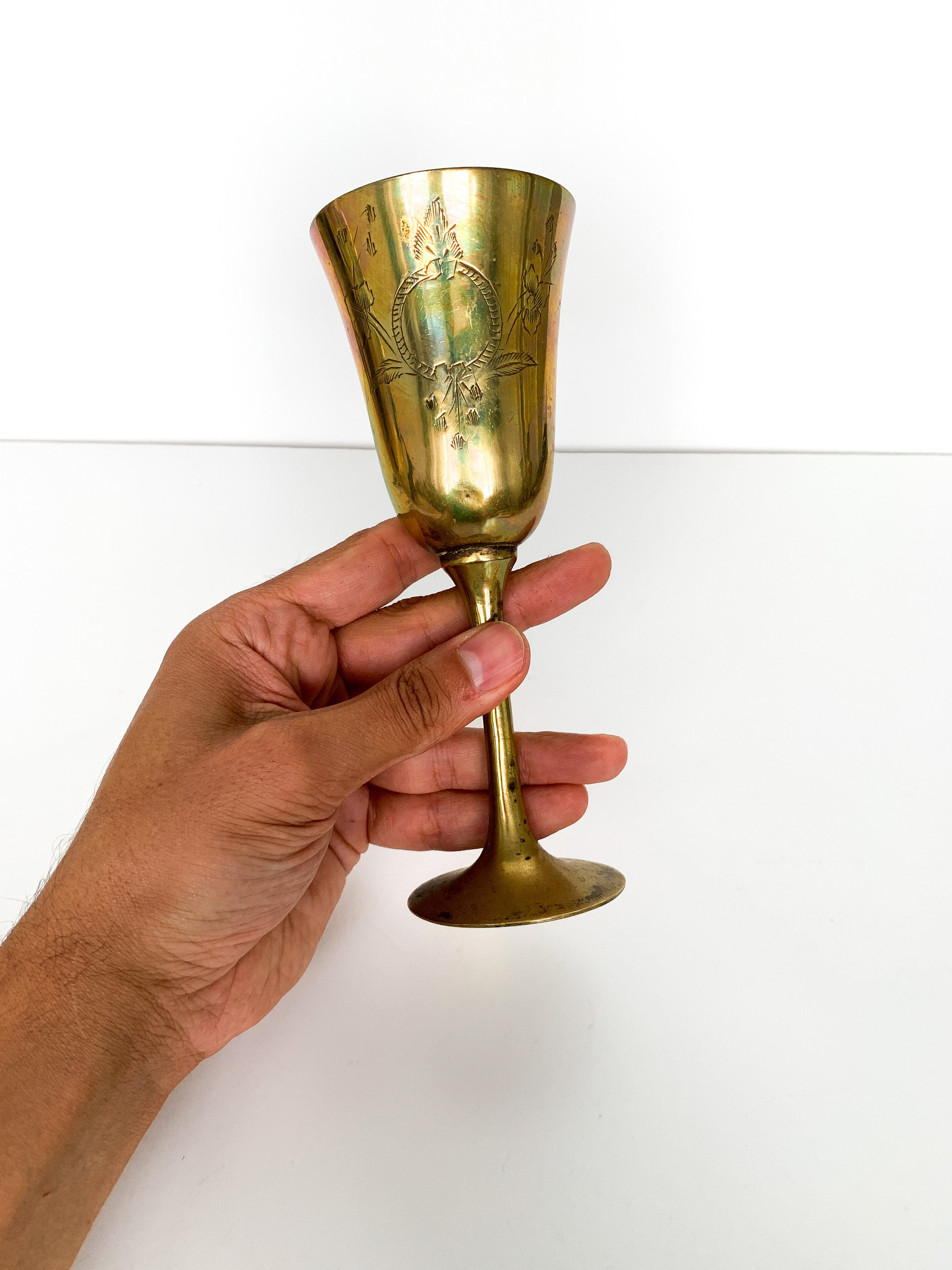 Vintage Engraved Brass Goblet , Collectible Goblet - Etsy