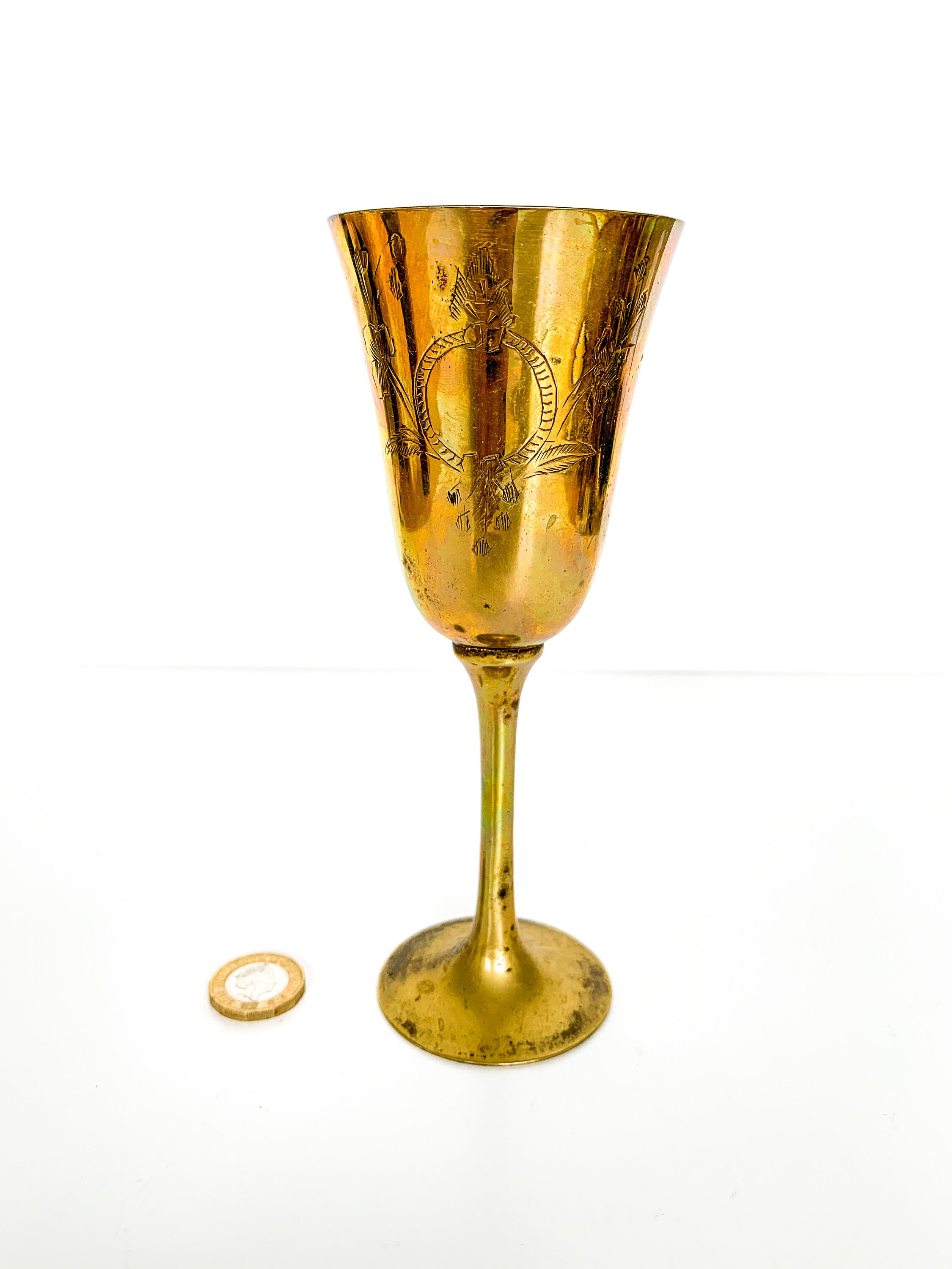 Vintage Engraved Brass Goblet , Collectible Goblet - Etsy