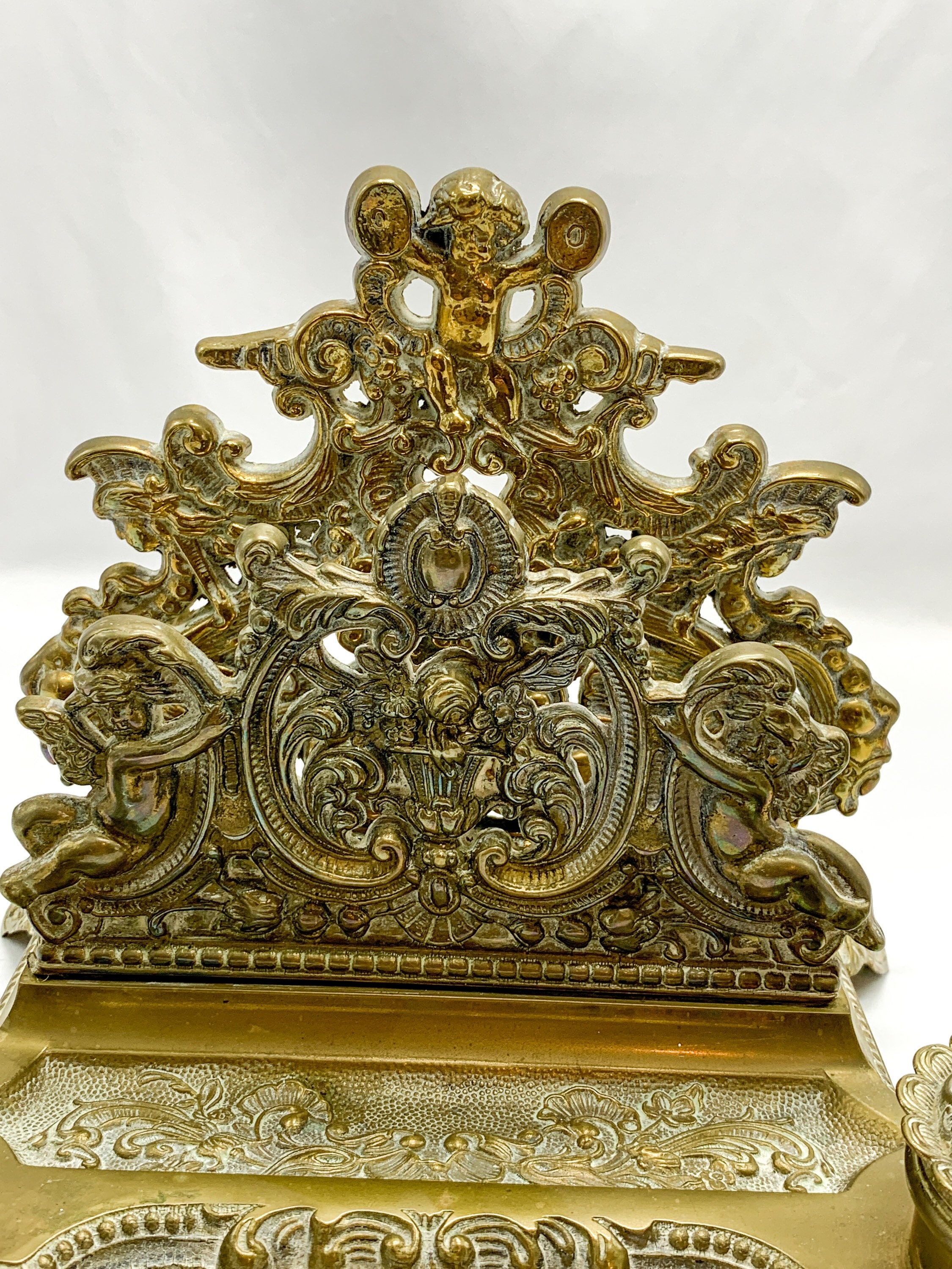 Vintage Brass Inkwell Letter Rack Newspaper Rack Decorative Embossed ...