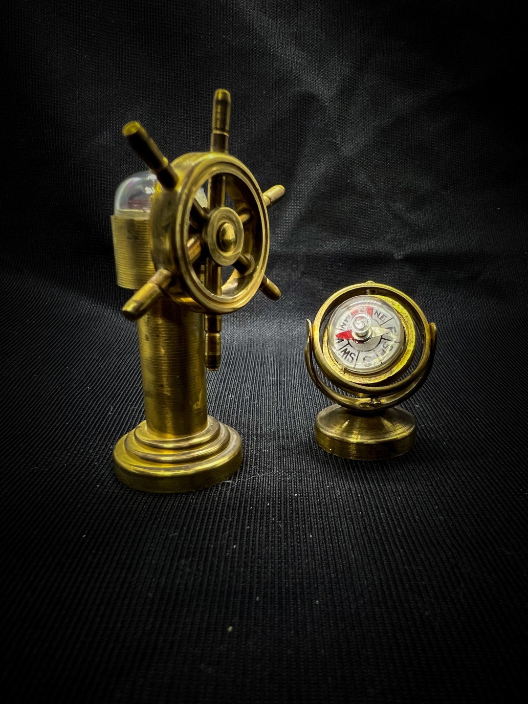 Dollhouse Miniature Brass Compass - Vintage Ships Wheel Compass - Tiny ...