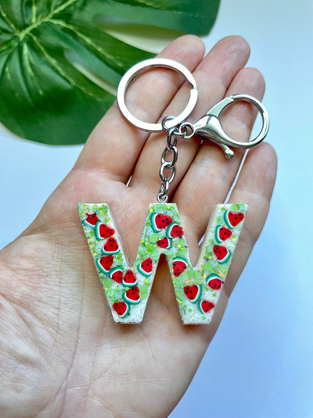 Fruit Resin Initial Keychain Letter W, Cute Handmade Packaging, Car ...
