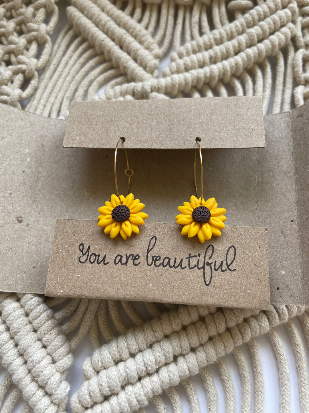 Polymer Clay Sunflower Earrings, Handmade Unique Jewellery Holder Box ...