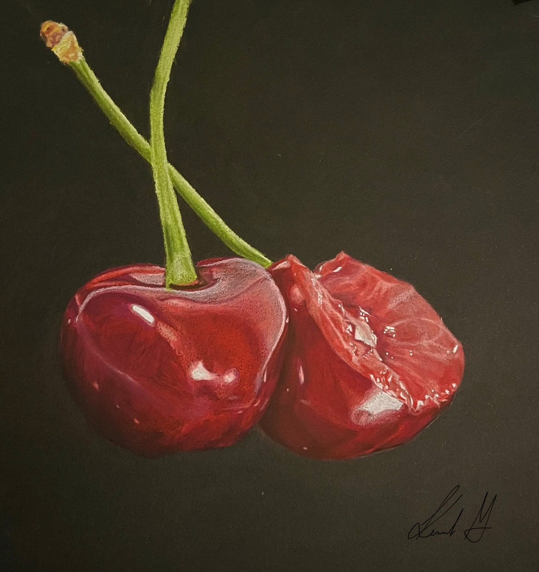 Colored Pencil Drawing of Cherries - Etsy