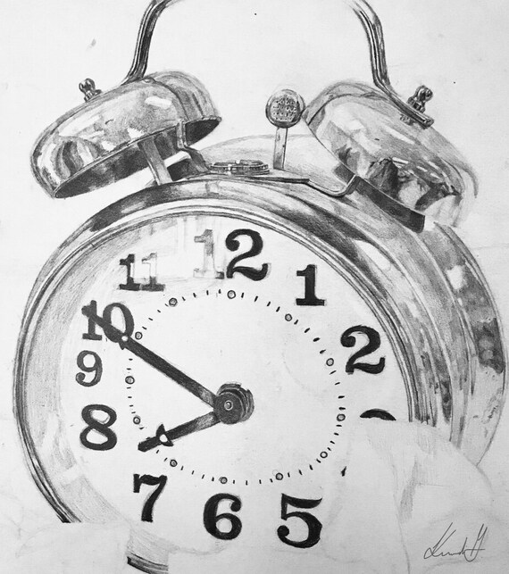 Graphite Drawing Art of Still Life Clock | Etsy