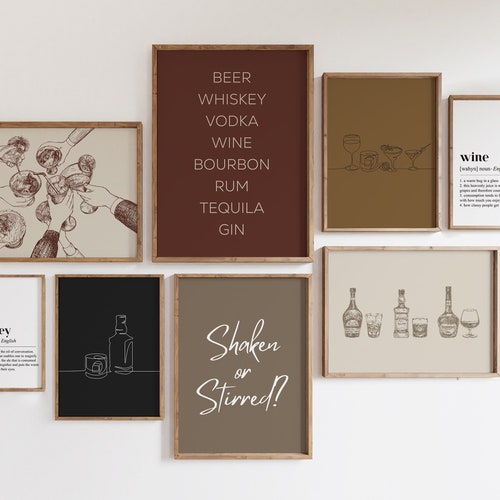 Bar Gallery Wall Art Set of 8 2 Bonus Prints for Free Bar - Etsy