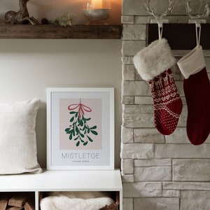 Mistletoe Wall Art, Pink Christmas Wall Art, Pastel Christmas Art, Boho ...