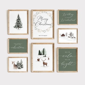 Christmas Gallery Wall Set, Sage Green Christmas Decor, Christmas Print ...