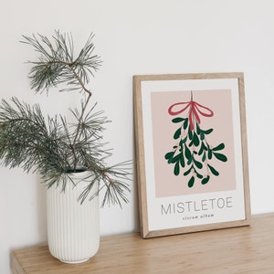 Mistletoe Wall Art, Pink Christmas Wall Art, Pastel Christmas Art, Boho ...