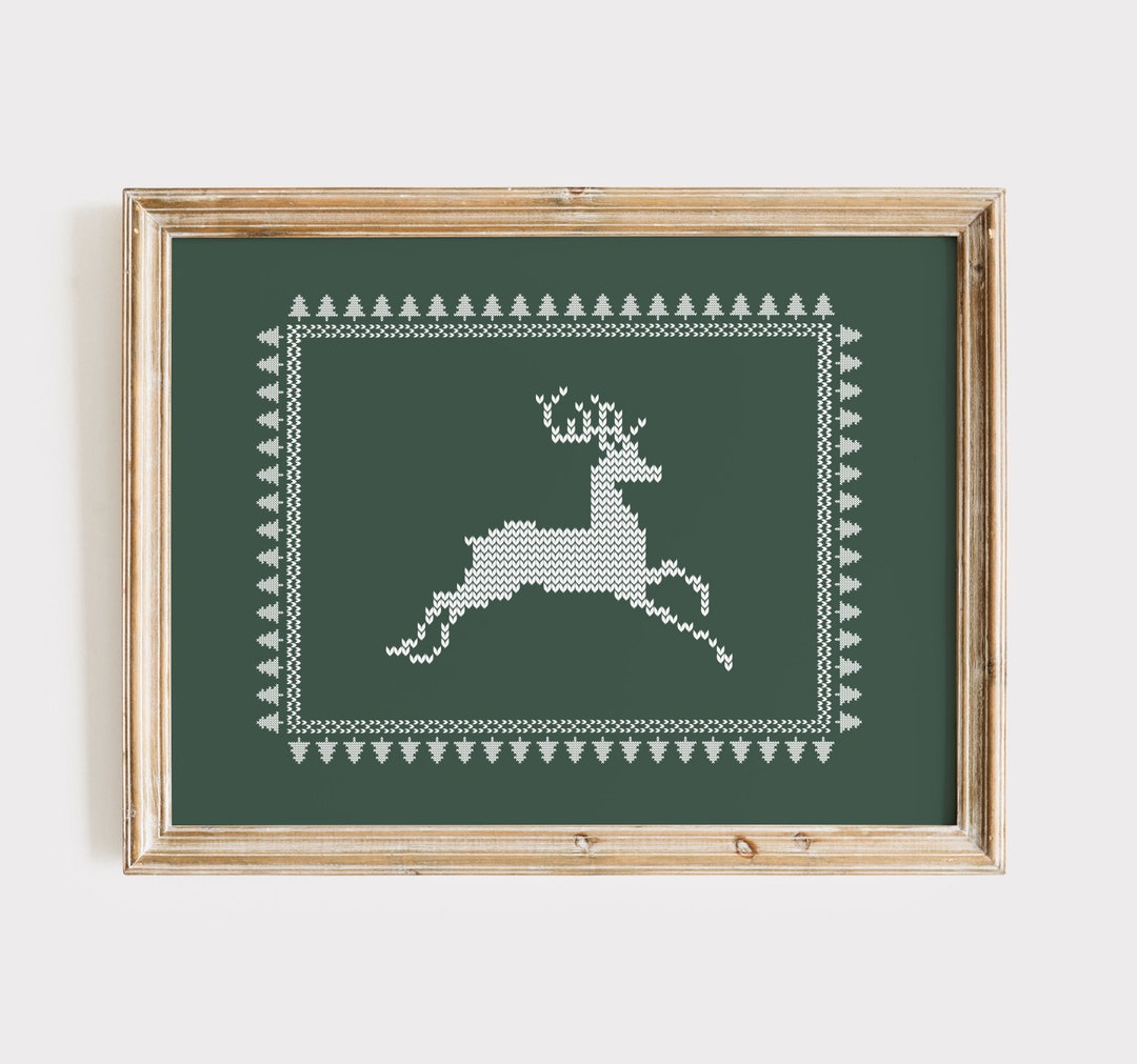 Reindeer Print, Rudolph Print, Green Kitschy Christmas Decor, Kitschy ...