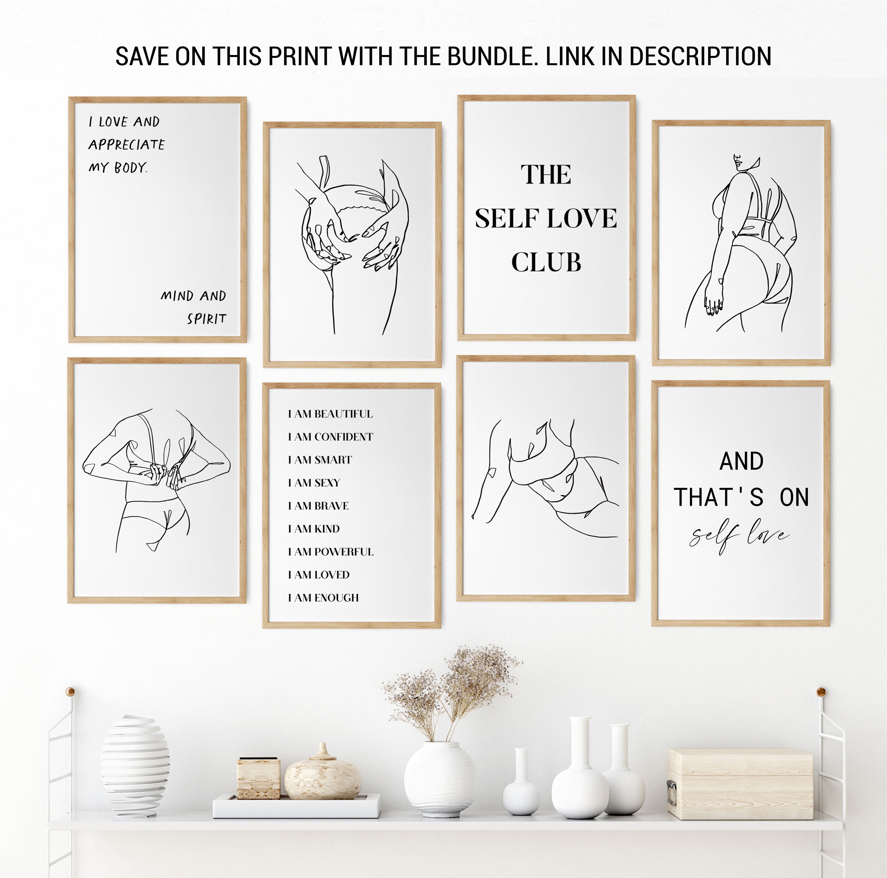 Body Positive Line Art Sage Green Wall Art Self Love Club | Etsy