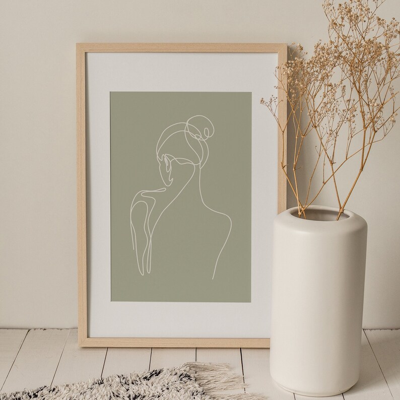 Woman Line Art Print, Woman Body Print, Female Line Wall Decor, Sage ...