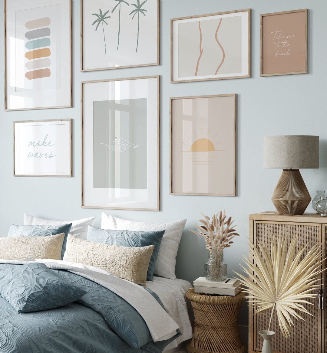 Boho Beach Gallery Wall Art, Beach Wall Art, Wave Line Art, Surf Print ...