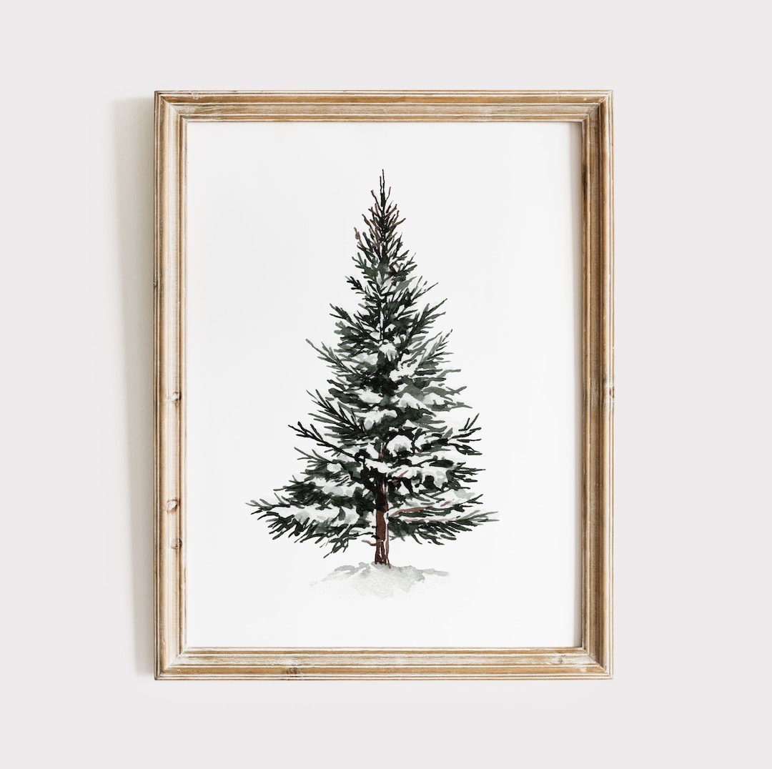 Snowy Evergreen Trees Print, Snowy Pine Tree Poster, Christmas ...