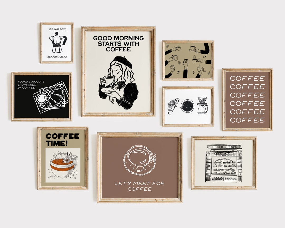 Coffee Wall Art, Set of 9 Coffee Print, Coffee Poster, Coffee Bar Art ...