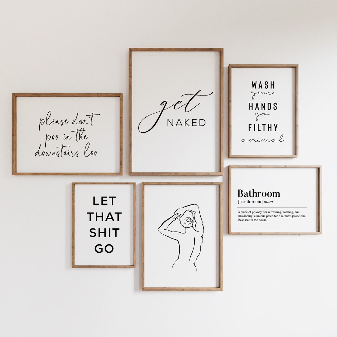 Funny Bathroom Wall Decor, Set of 8, Bathroom Wall Art Set, Bathroom ...