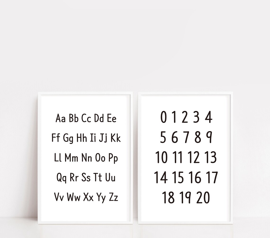 Set of 4 Black Alphabet Numbers Days Art Print Shapes Black - Etsy