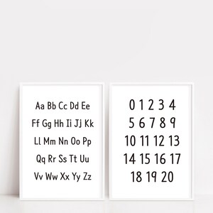 Set of 4 Black Alphabet Numbers Days Art Print, Shapes, Black Alphabet ...